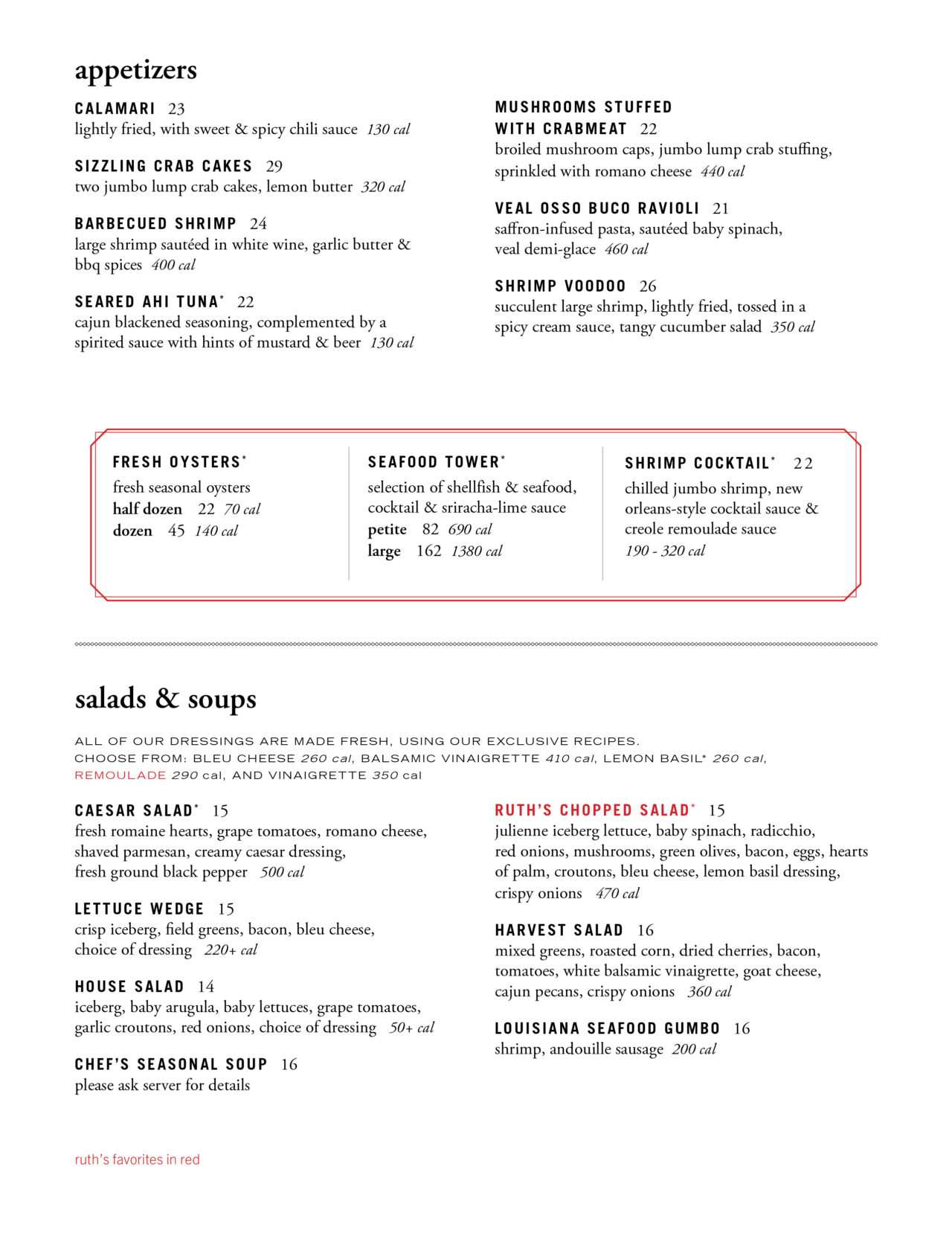 Dinner Menu | San Antonio | Ruth's Chris Steak House